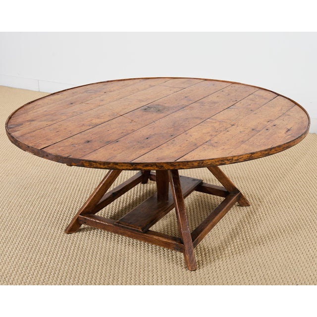 Weathered Country Italian Pine Round Farmhouse Dining Table | Chairish