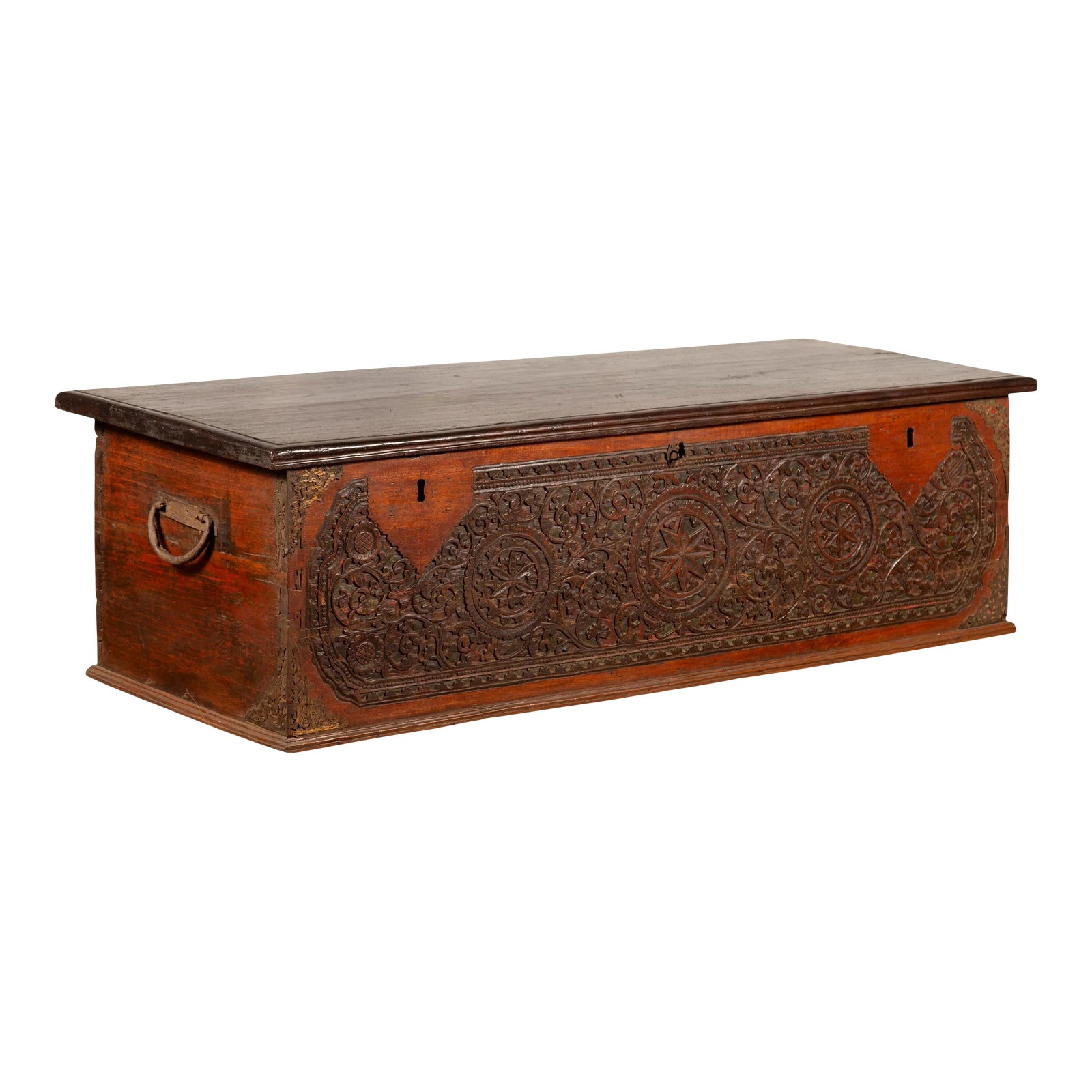 Late 19th Century Coffer from Sumatra with Carved Motifs and Iron ...