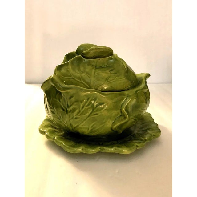 Majolica Lidded Cabbage Tureen With Plate by Holland Mold | Chairish