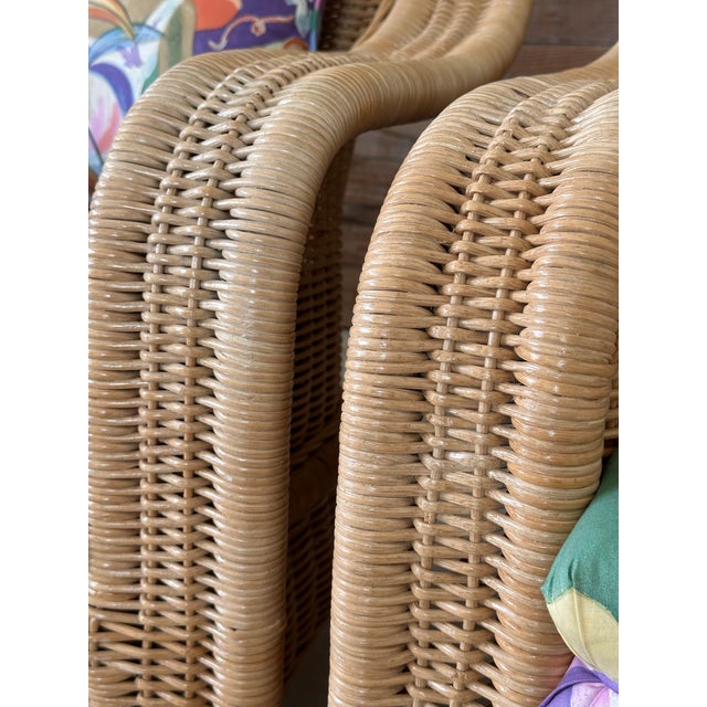 Late 20th Century Rattan Wicker Braid Lounge Chairs and Ottoman Set ...