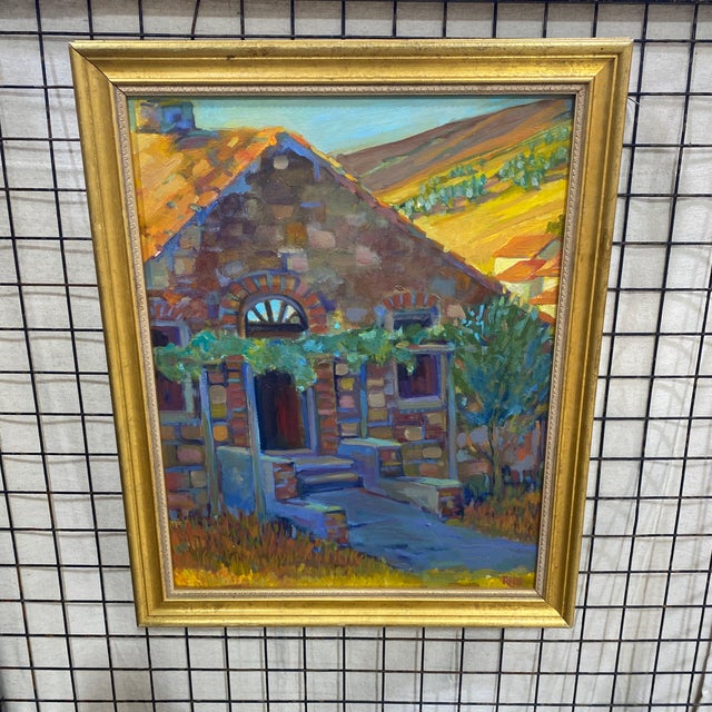 1970s “Golden Hour” Oil on Board Landscape Painting by Rhill, Framed ...
