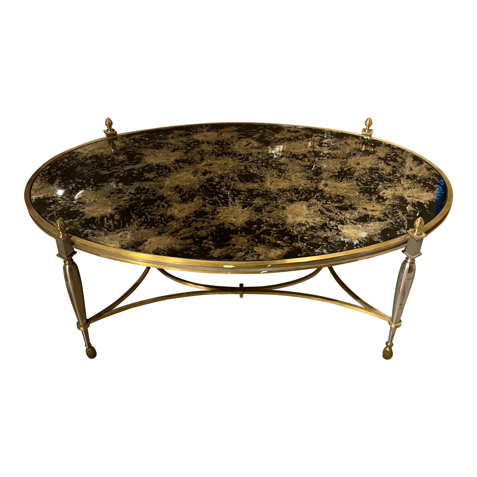 1940s Gilt and Silver Bronze Oval Shaped Coffee Table | Chairish
