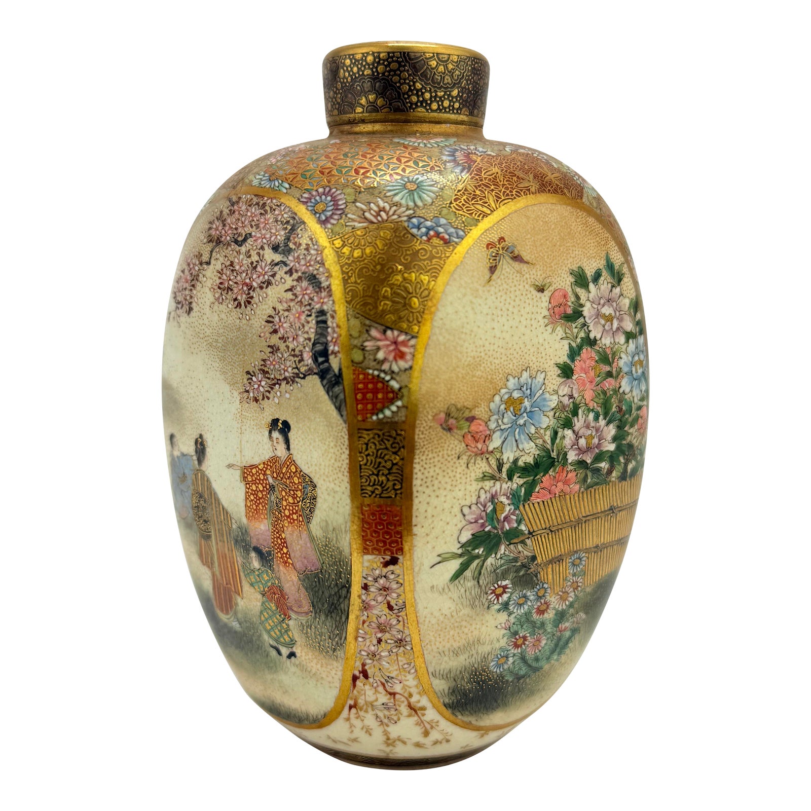 Japanese Satsuma Earthenware Four-Panel Tea Caddy, Ryuzan - Kyoto ...