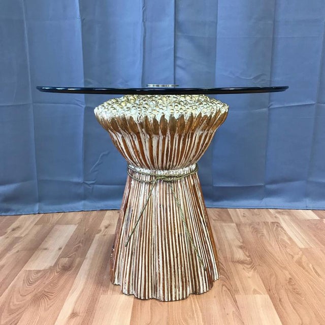 Sculptural Carved Wood Wheat Sheaf Table with Glass Top | Chairish