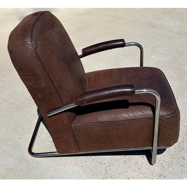 Brown Leather Arm Chair by Mitchell Gold | Chairish