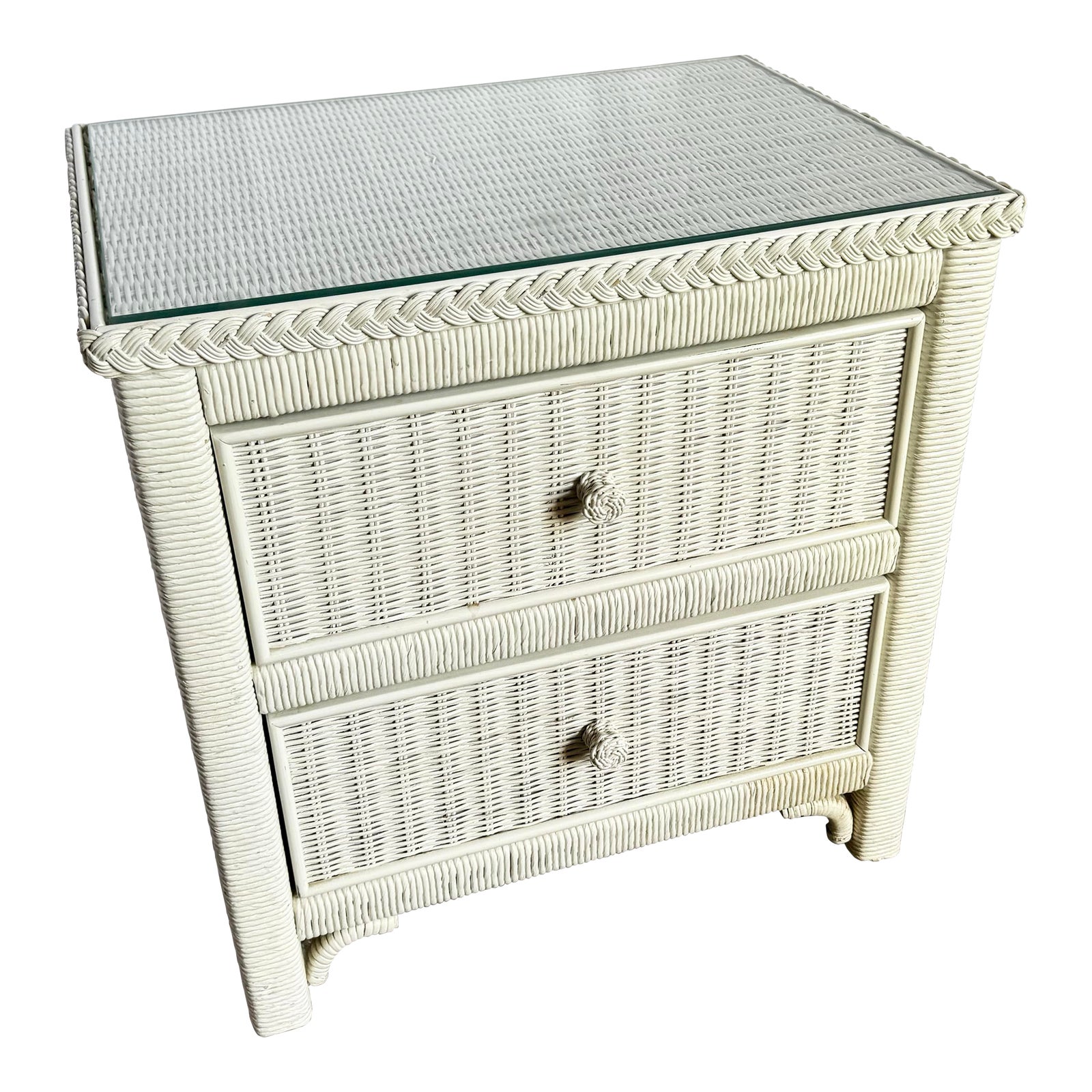 Coastal White Henry Link Wicker Nightstand by Lexington | Chairish