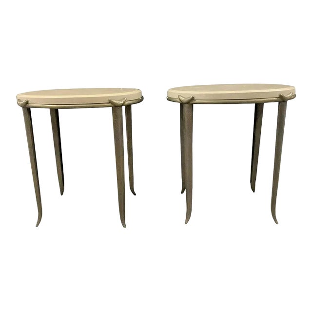 27” Tall Bronze and Indiana Limestone Tables By Tom Corbin. - a Pair ...