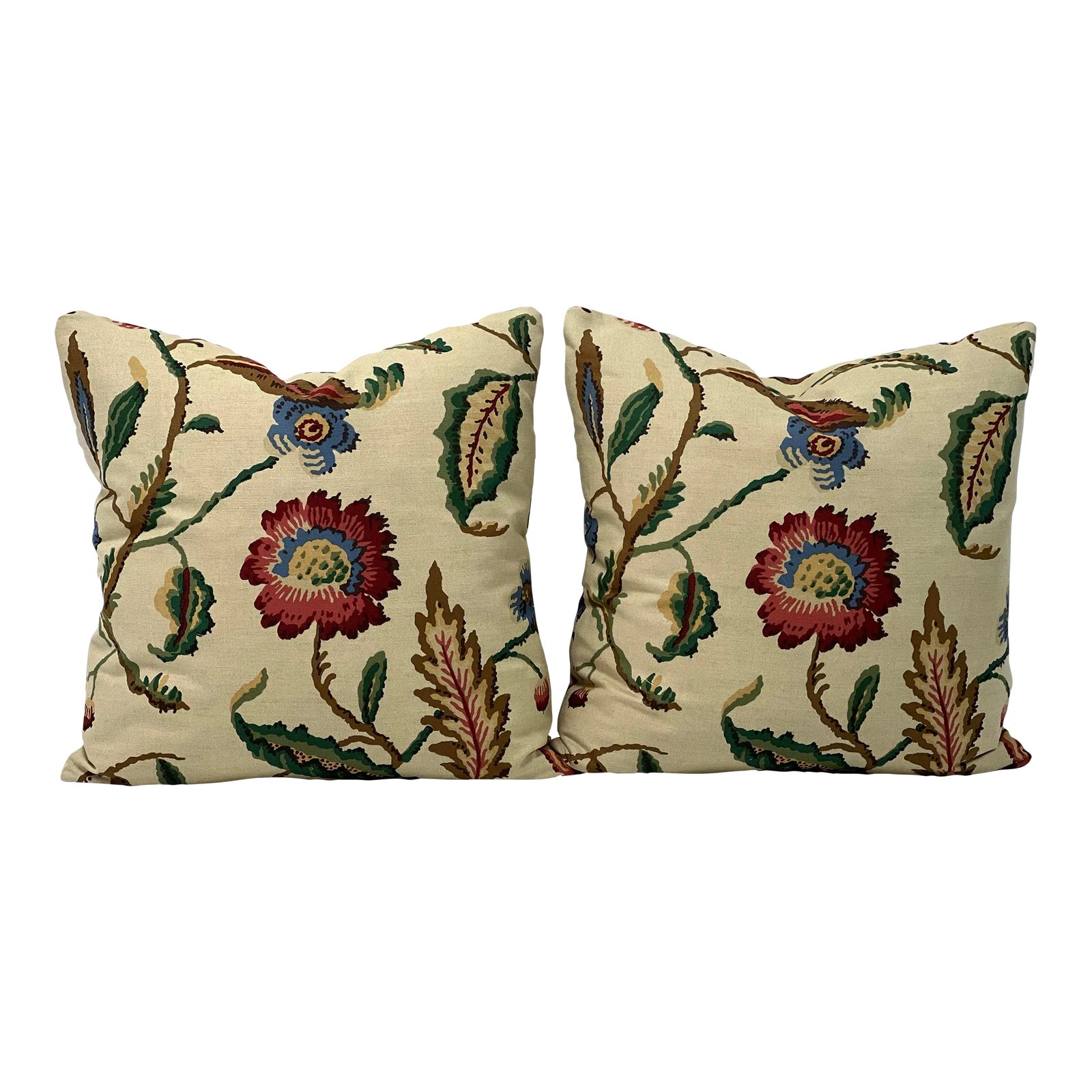 Robert Allen Botanical Linen Feather/Down Pillows - a Pair | Chairish