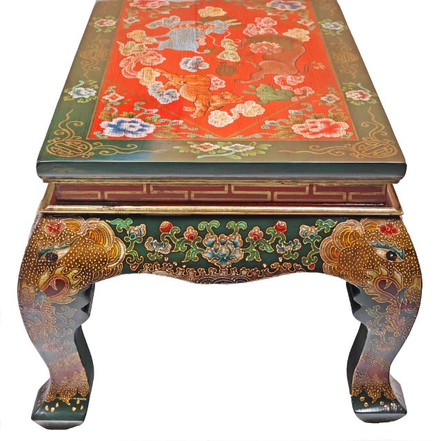 Tibetan Coffee Table With Elephant Painted Legs | Chairish