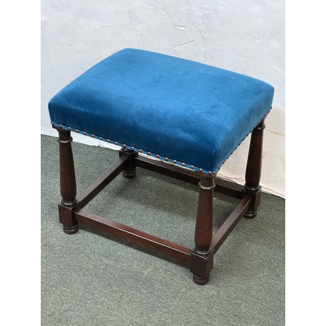 Custom Old World Blue Velvet Stool | Chairish