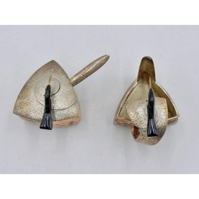 1980s Emilia Castillo Copper & Silver Creamer & Sugar Set With Bird ...