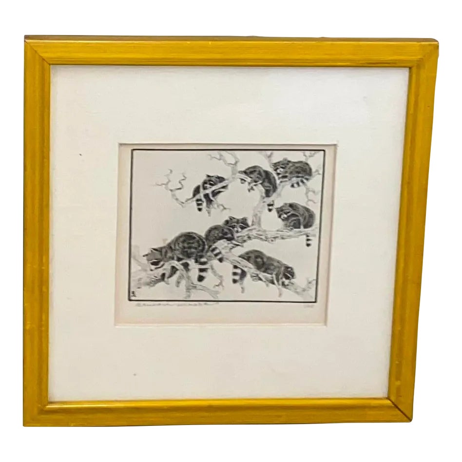 “Raccoons” Miniature Pencil Signed and Numbered Litho by Benson Moore ...
