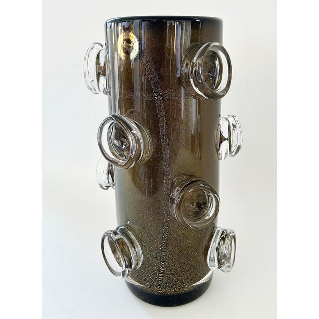 Vintage Black and 24k Gold Infused Dimurano Glass Vase With Clear Glass ...