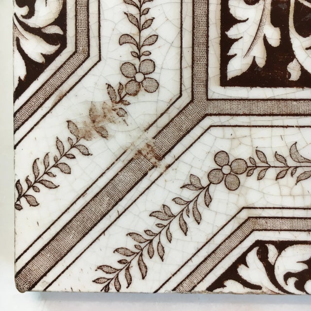 1880s Victorian Aesthetic Movement Floral Center Brown Tile | Chairish