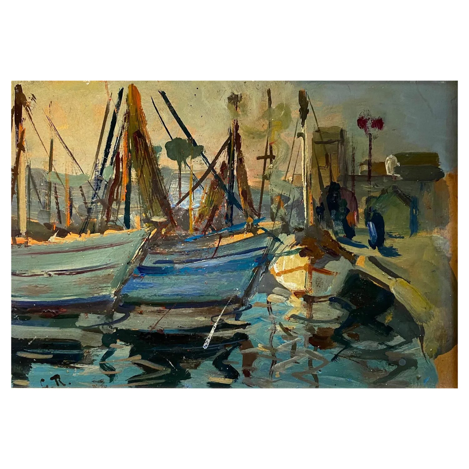 Guillaume Roger, Boats, Oil on Wood | Chairish