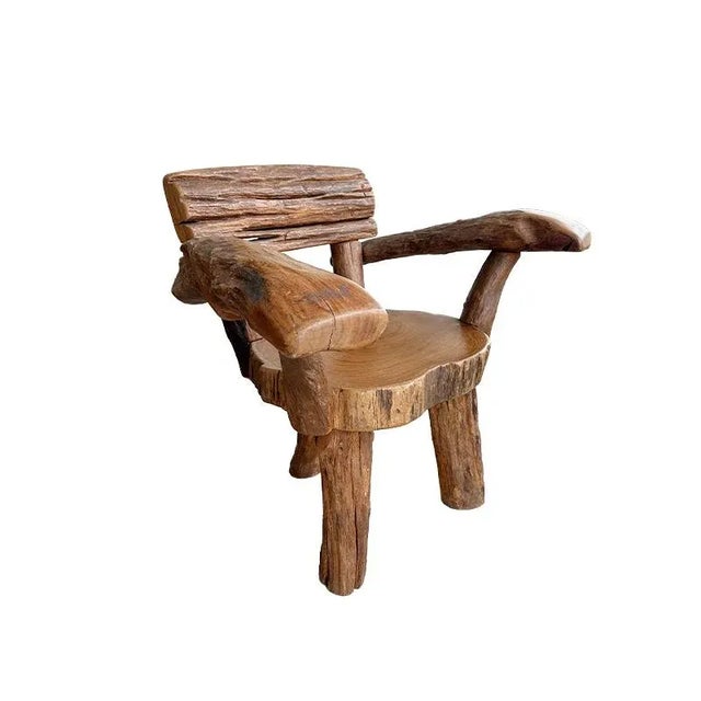 Early 20th Century Raw Wood Live Edge Chair | Chairish