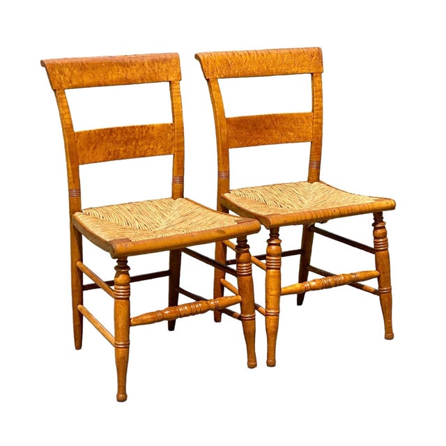 Early 19th Century Antique Pair of Sheraton Birdseye Maple Chairs With ...