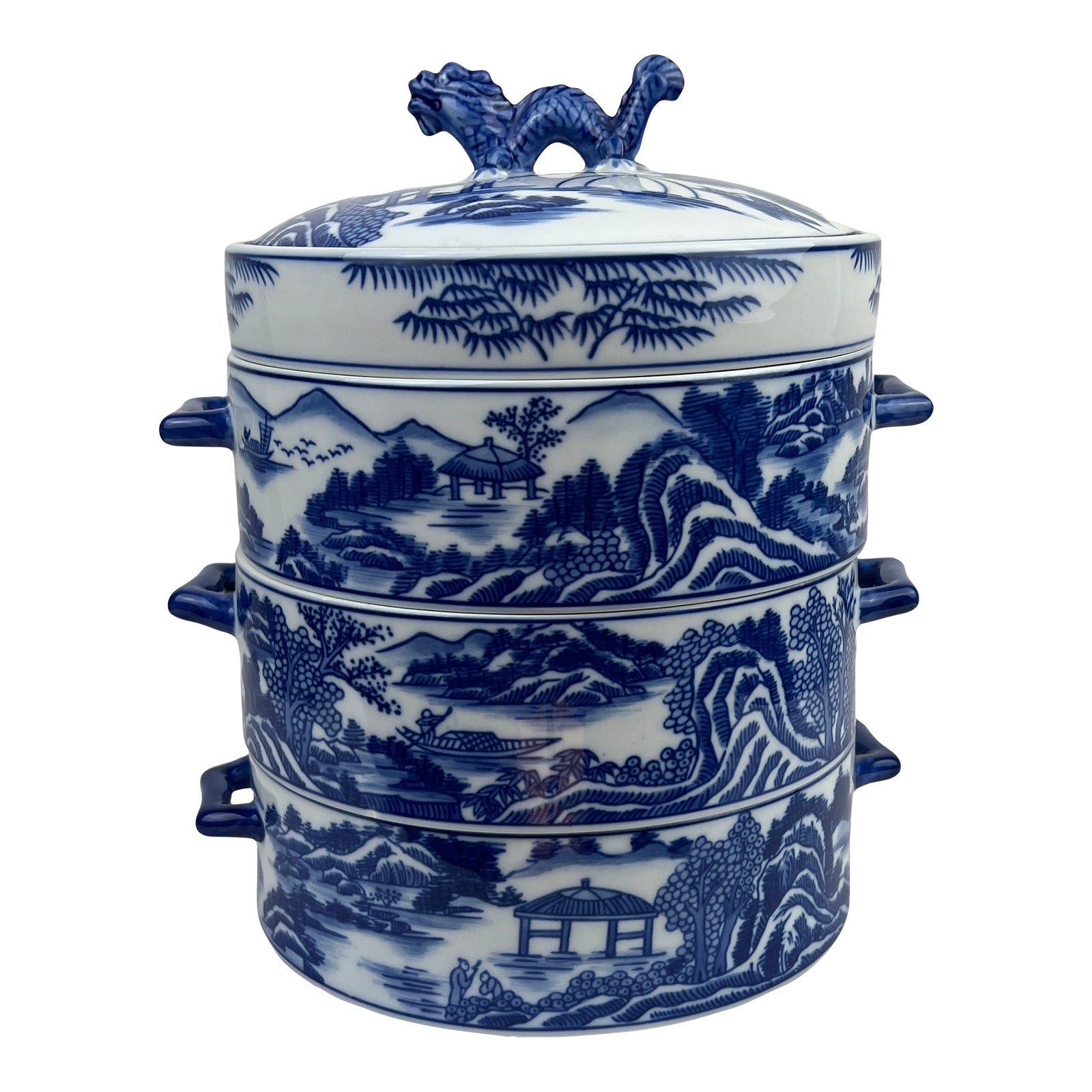 1990s Three Level Porcelain Blue and White Pinto Box | Chairish