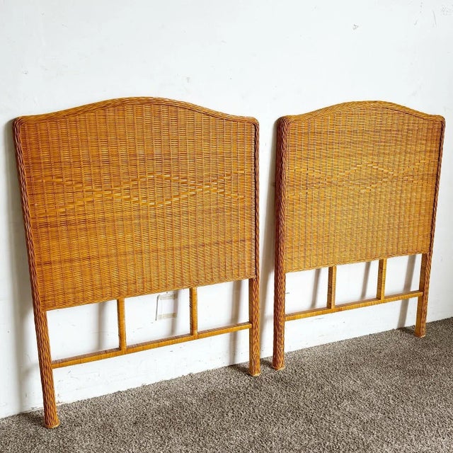 Boho Chic Wicker Rattan Twin Headboards - a Pair | Chairish