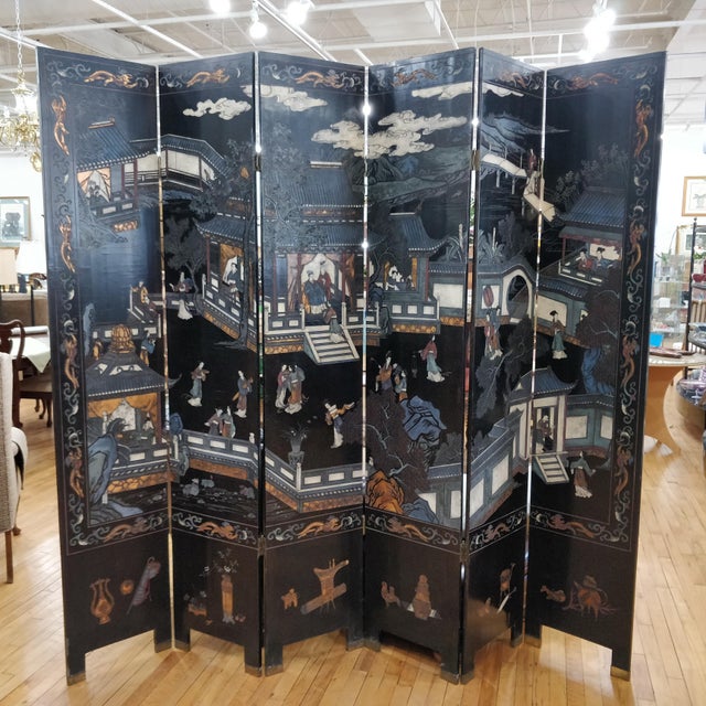 Mid 20th Century Vintage Double-Sided Six-Panel Chinese Folding Screen ...