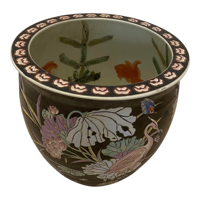 Late 20th Century Chinese Chinoiserie Porcelain Koi Fish Bowl Planter ...