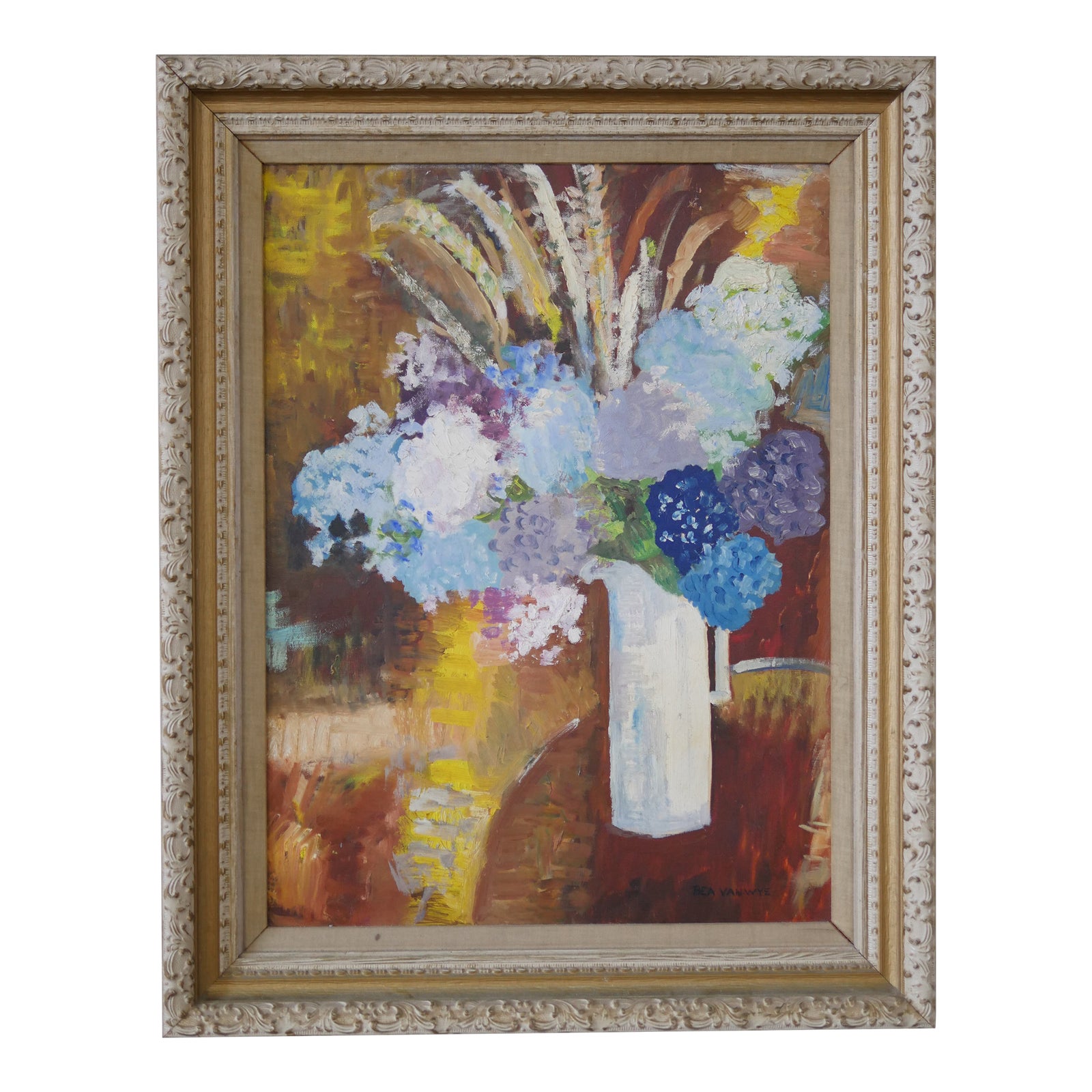 1959 Abstract Still Life Floral Painting in Antique Frame | Chairish
