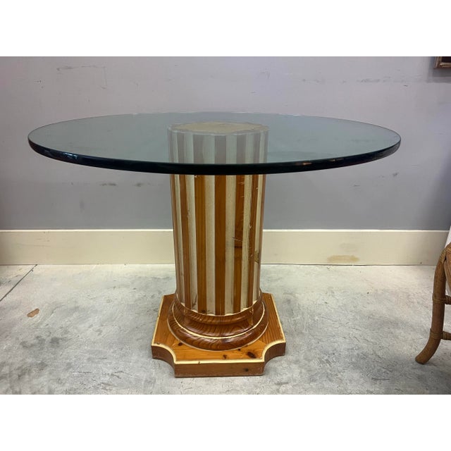 Vintage Carved Pine Wood Column Shape Dining Table With Glass Top ...