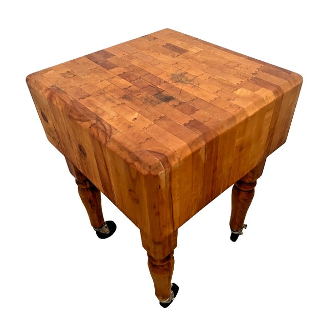 Vintage Butchers Block Carving Kitchen Table Solid Dovetail End Maple ...
