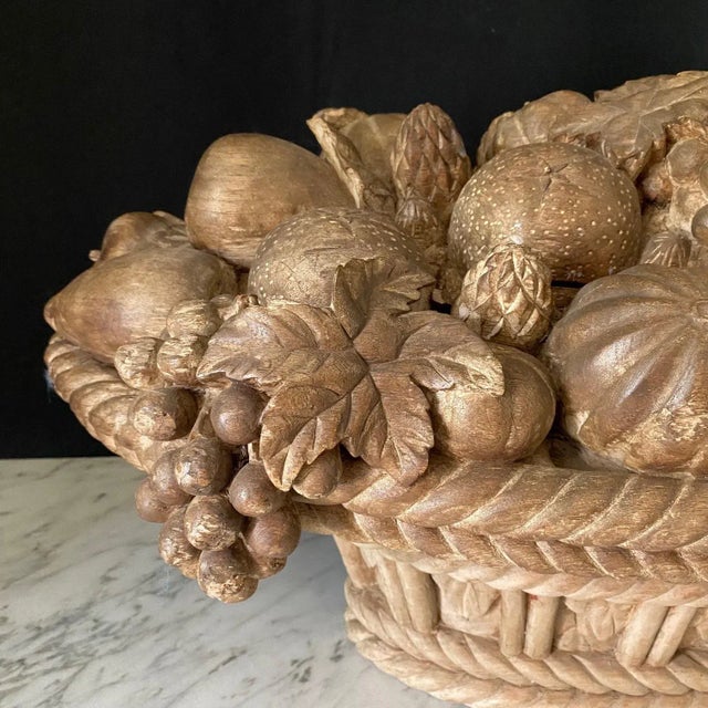 French Natural Carved Wood Centerpiece Fruit Cornucopia | Chairish