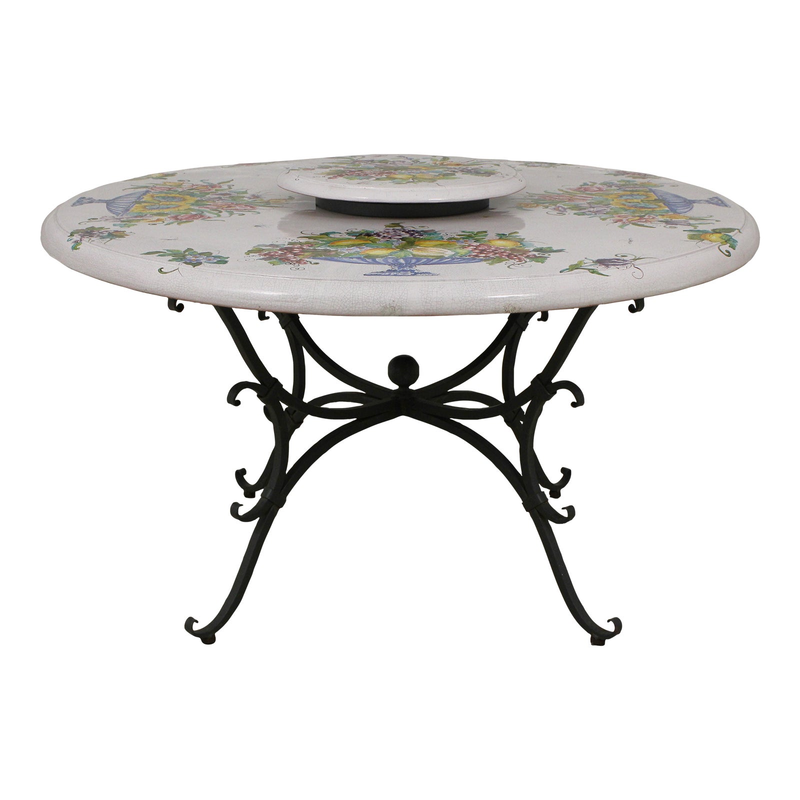 Italian Terracotta Top Iron Base Garden Dining Table | Chairish