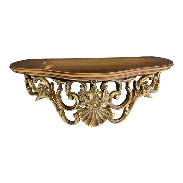 Vintage Mid 20th Century Syroco Wood Wall Shelf With Gilt Base | Chairish