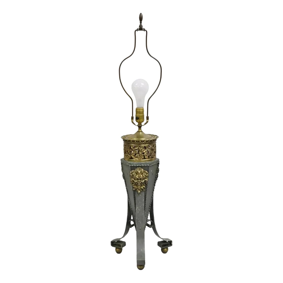 Antique French Neoclassical Green Iron Table Lamp With Brass Bacchus ...