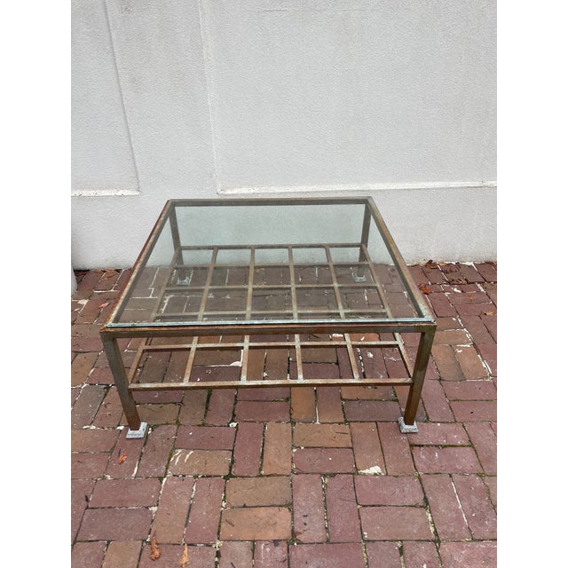 1980s Industrial Square Metal Glass Top Coffee Table | Chairish