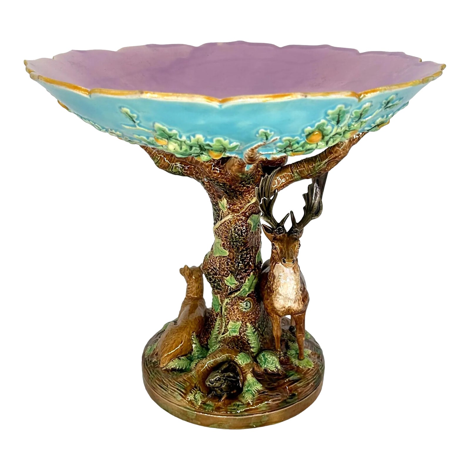 George Jones Majolica 'Europe' Centerpiece, Stag, Doe and Rabbit ...