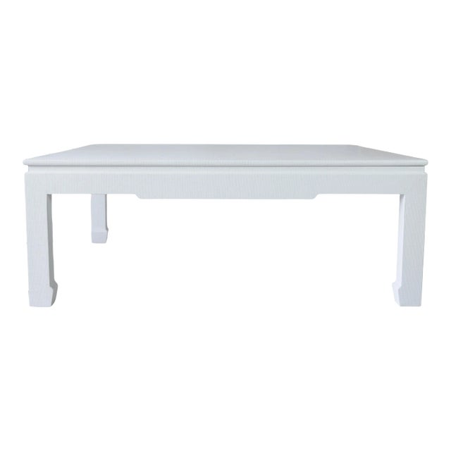 Carl Springer Style White Raffia Coffee Table in Modern Ming Legs ...