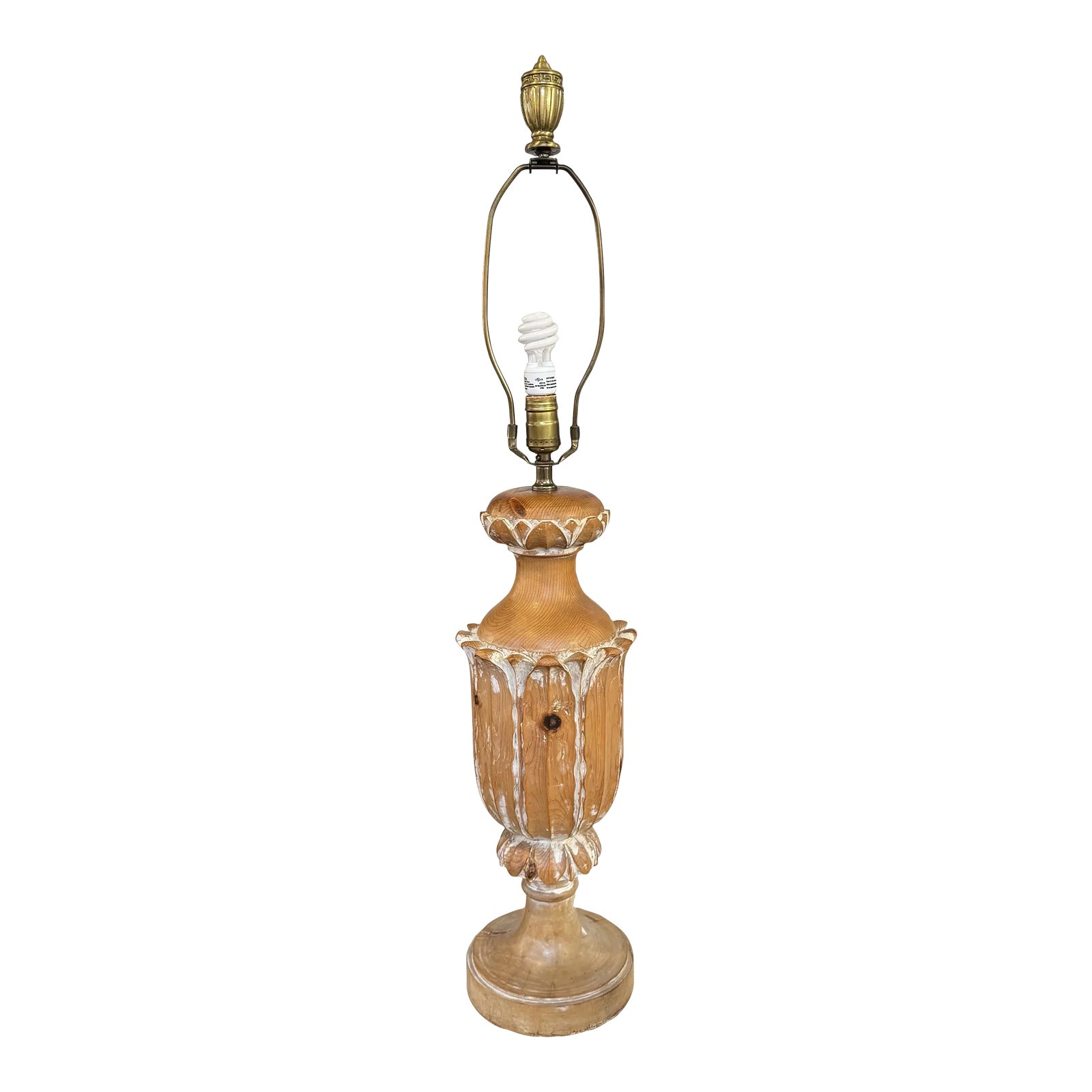 Mid Century Hand Carved Wood Table Lamp | Chairish