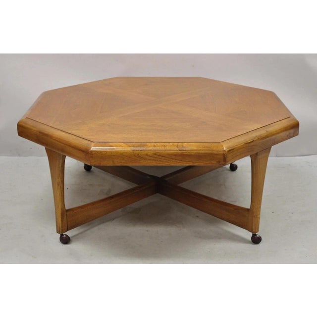 Vintage Lane Mid Century Modern Walnut Octagonal Stretcher Base Coffee ...