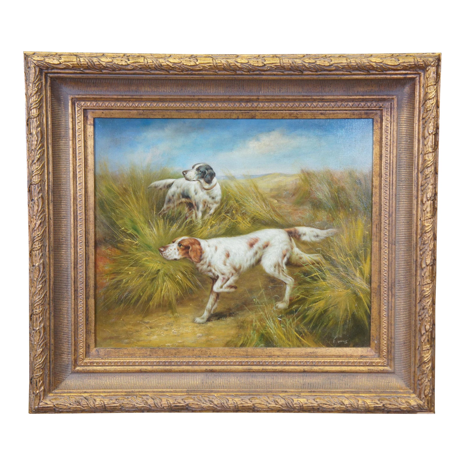 Evans Pointer Hunting Dogs Landscape Portrait Oil Painting on Canvas 34 ...