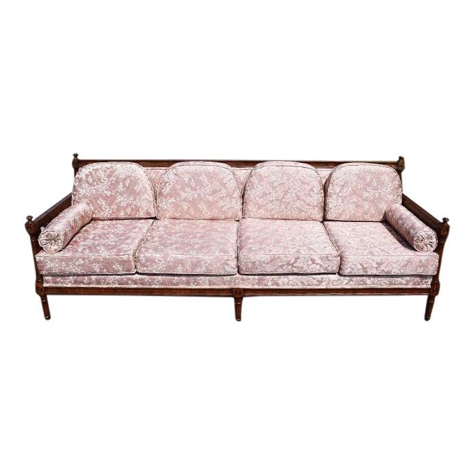 Pink Chinoiserie Silk Carved Sofa Couch or Daybed | Chairish
