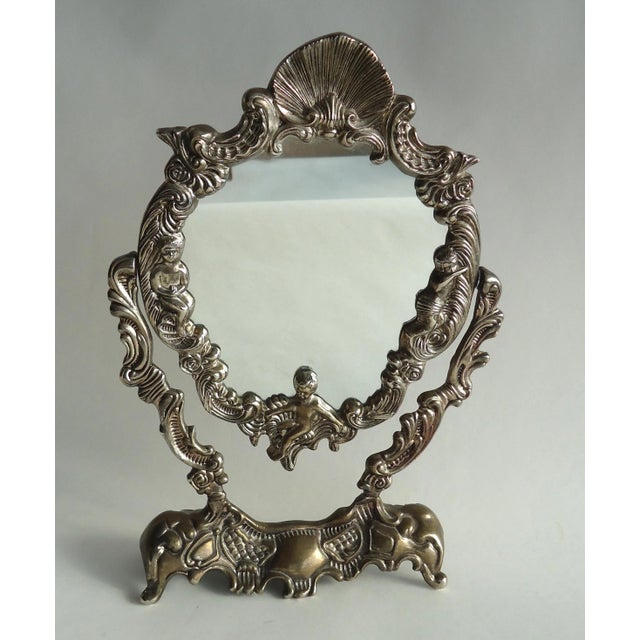 Vintage Silverplate Putti Vanity Tabletop Mirror | Chairish