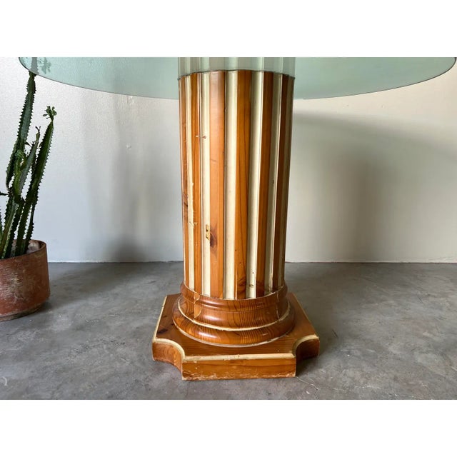 Vintage Carved Pine Wood Column Shape Dining Table With Glass Top ...