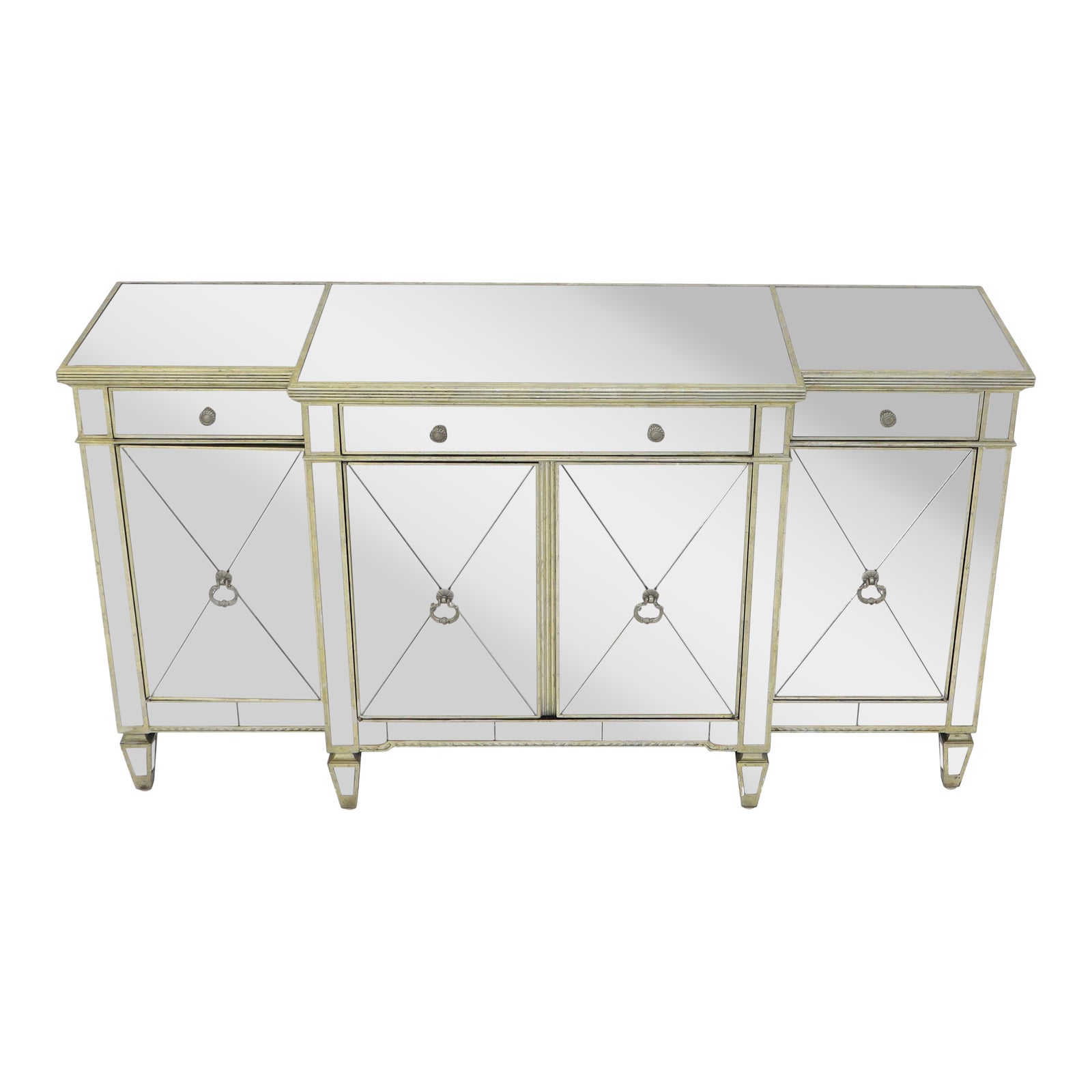 Mirrored Glass 4-Door Sideboard | Chairish