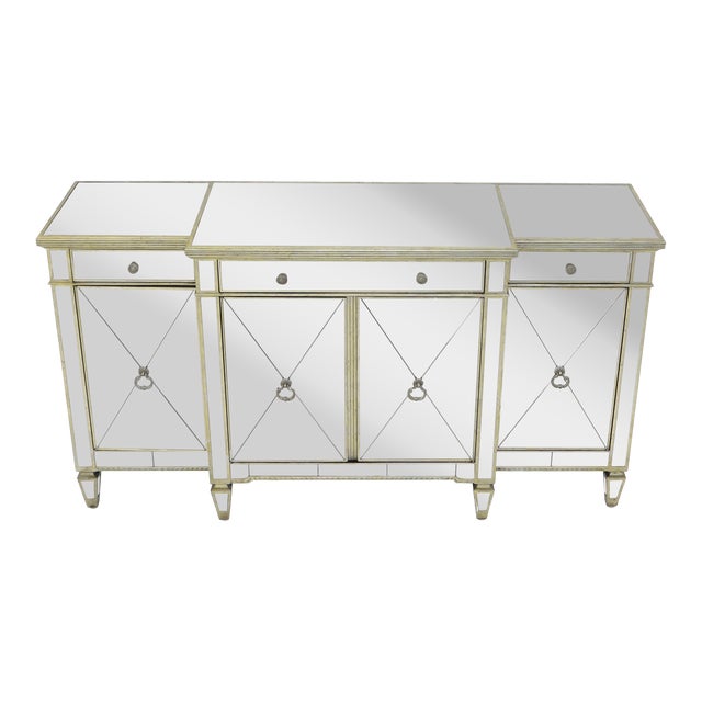 Mirrored Glass 4-Door Sideboard | Chairish