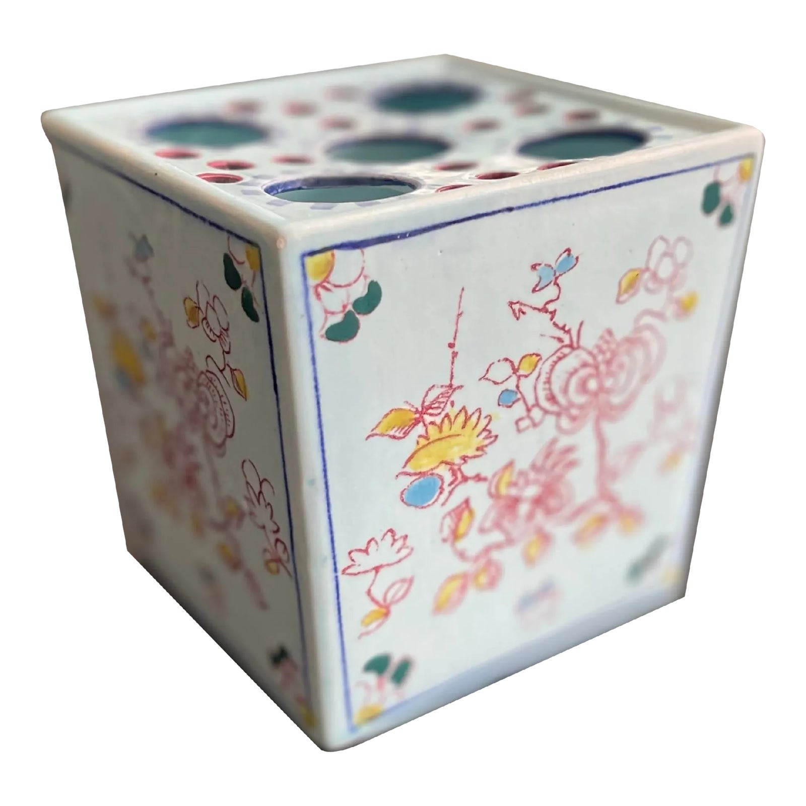 19th C. Continental Hand Painted Faience Tulipiere Vase | Chairish