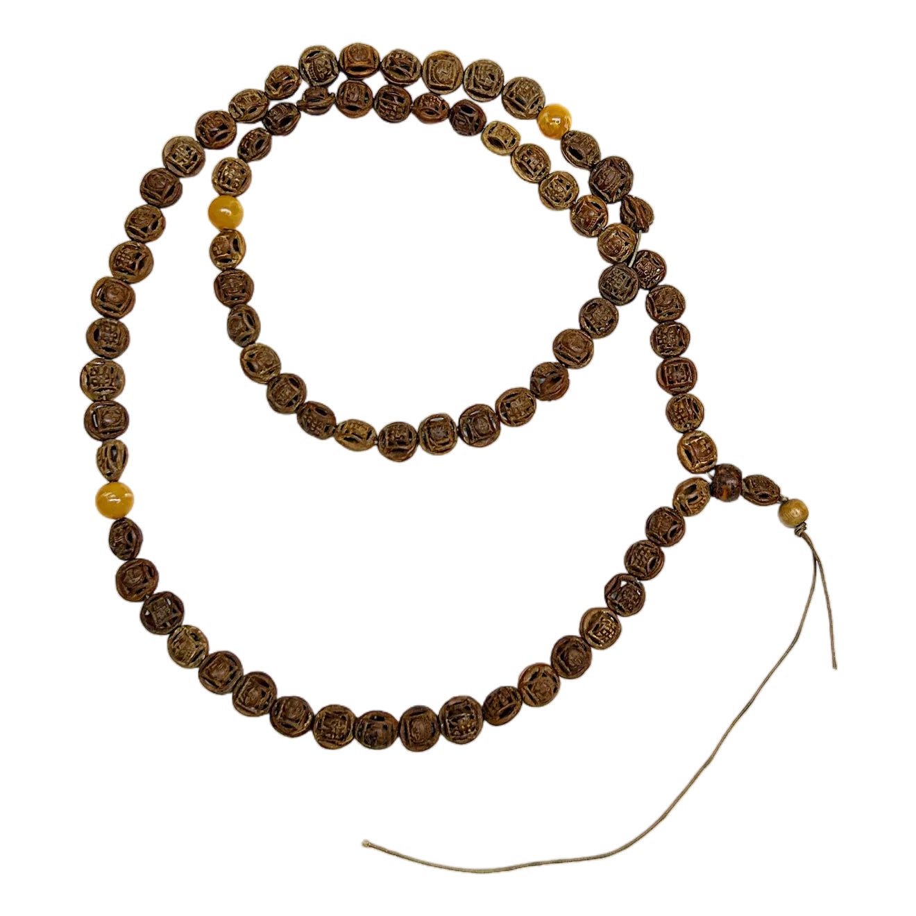 Brown Carved Flat Bean Shape Beads Hand Rosary Praying Chain | Chairish