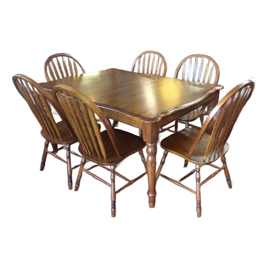 Vintage Oak Dining Table and Chairs, Brooks Furniture | Chairish