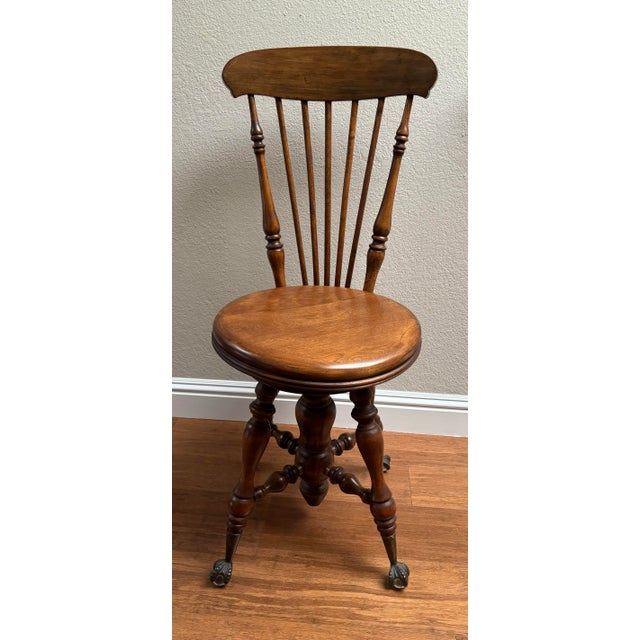 Early 20th Century Antique Wood Piano Chair With Backrest | Chairish
