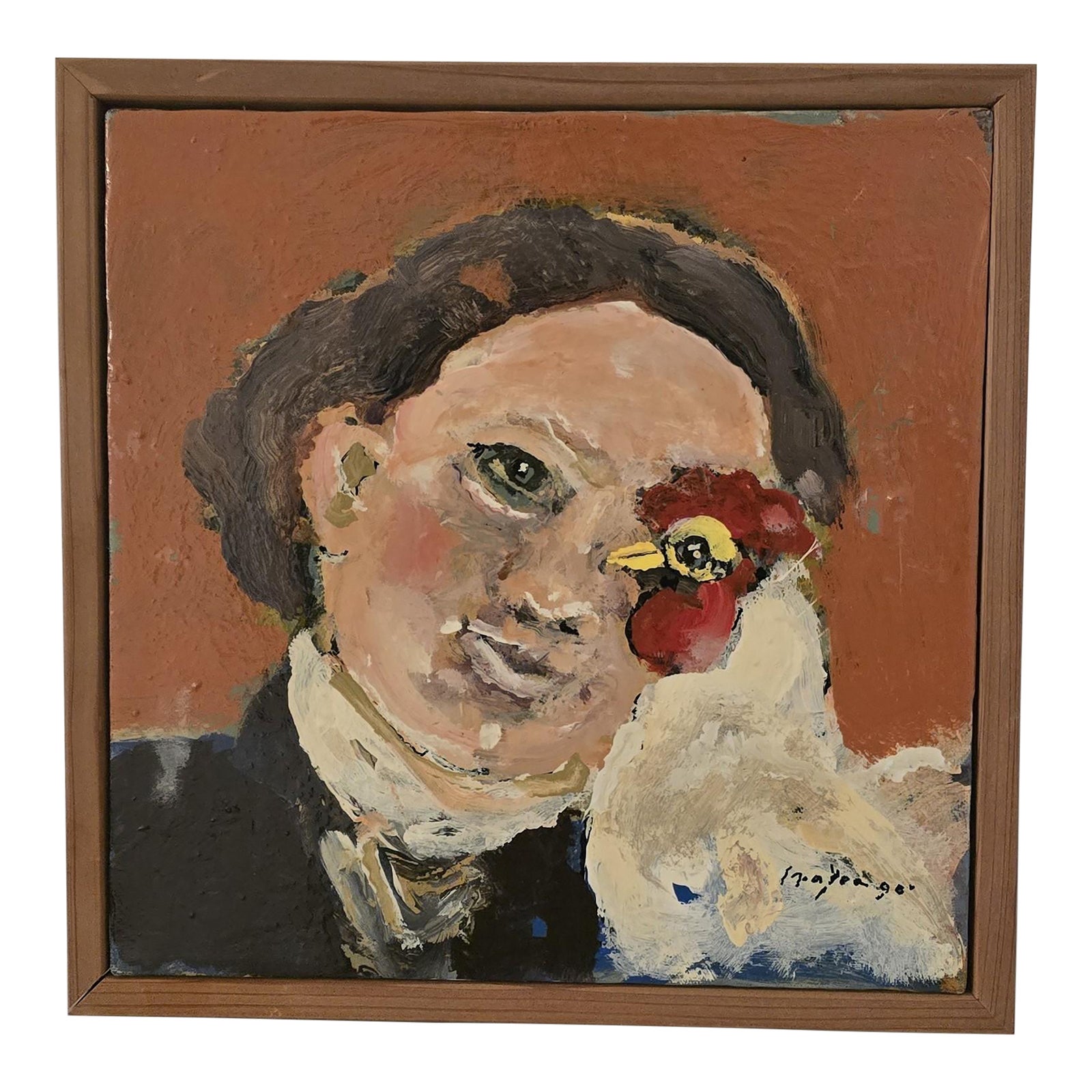 Figurative Portrait With Bird by Ira Yeager, California, C. Late 20th ...