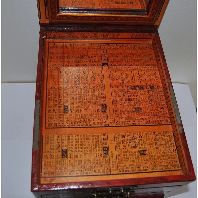 Red Laquer Inscribed Metal Mounted Wooden Vanity Box Case Chest With ...