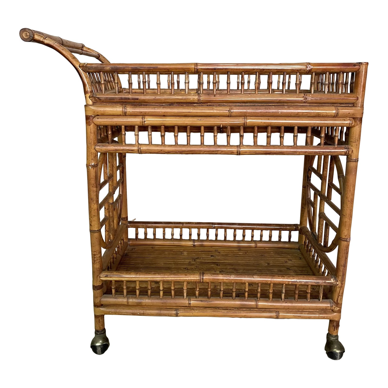 Mid 20th Century Vintage Bamboo Bar Cart | Chairish